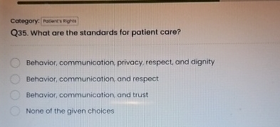 Solved Category: Q35. ﻿What are the standards for patient | Chegg.com
