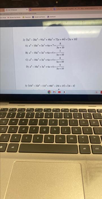 Solved Advanced Algebra 2 Dividing Polynomials Quiz - Long | Chegg.com