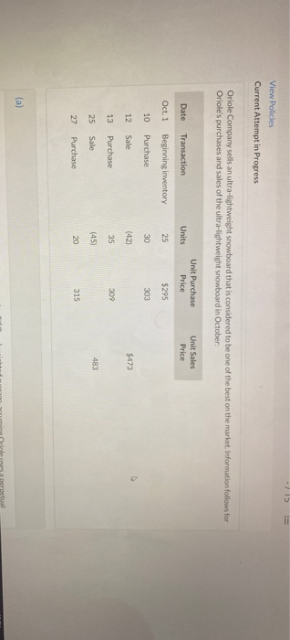 Solved View Policies Current Attempt in Progress Oriole | Chegg.com