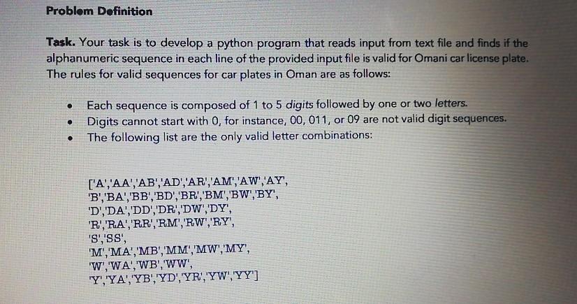 Solved Problem Definition Task. Your task is to develop a | Chegg.com