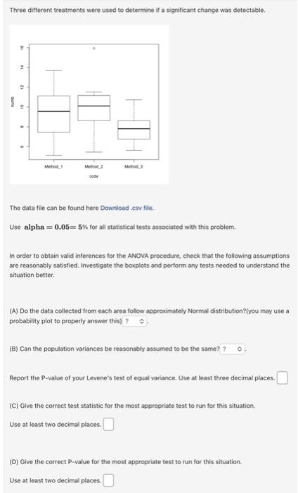 Solved Three different treatments were used to determine if | Chegg.com