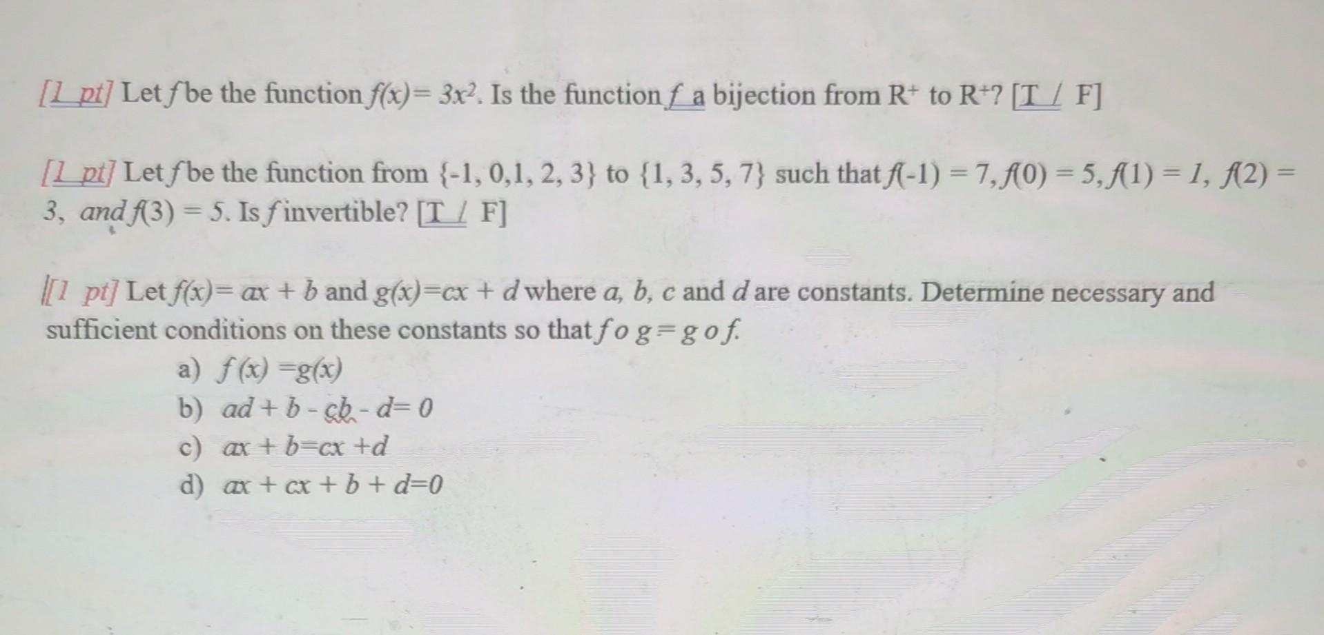 Solved [Lا pt] Let f be the function f(x)=3x2. Is the | Chegg.com