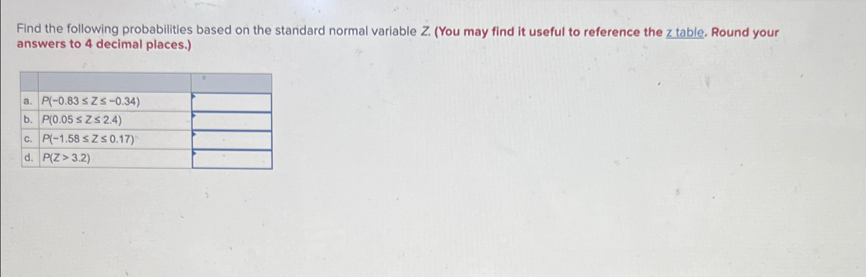 Solved Find the following probabilities based on the | Chegg.com