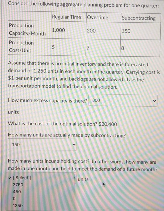 Solved Consider the following aggregate planning problem for | Chegg.com