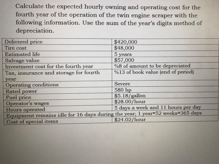 Solved Calculate the expected hourly owning and operating | Chegg.com