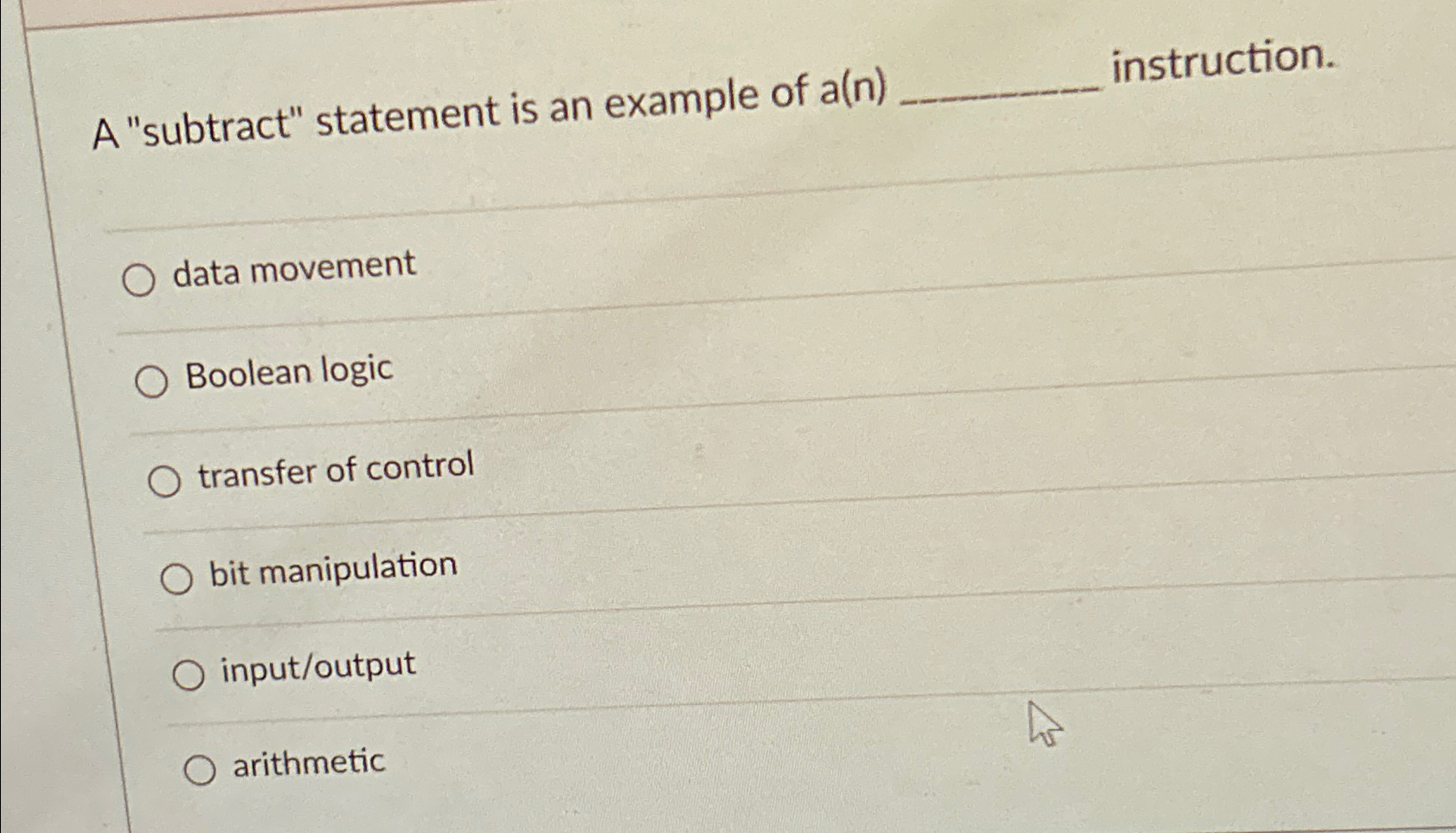 Solved A "subtract" statement is an example of a(n) data | Chegg.com