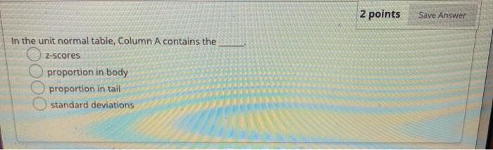 Solved 2 points Save Answer In the unit normal table, Column | Chegg.com