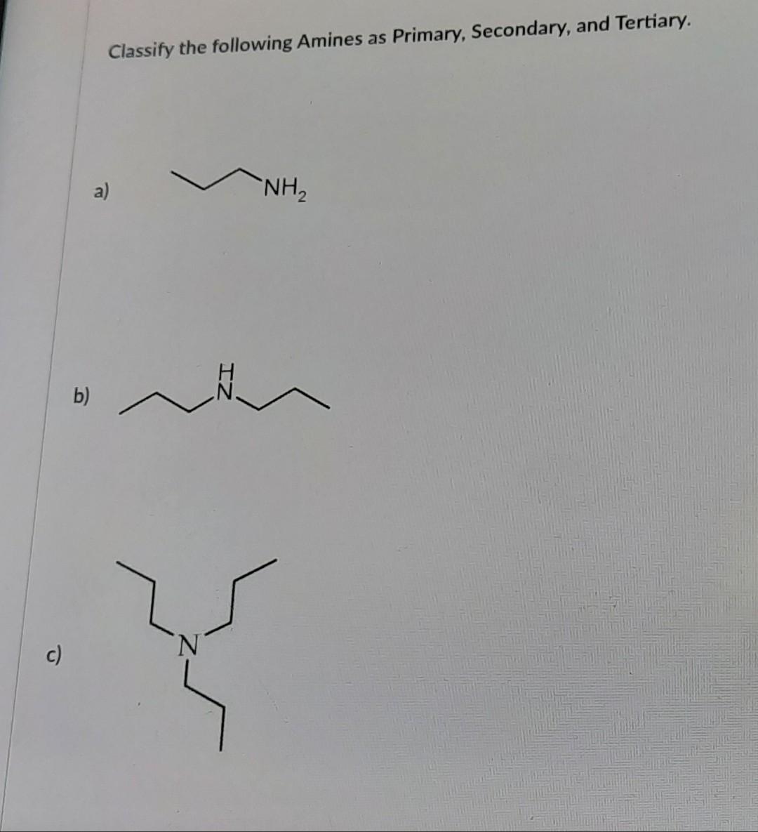 Solved Classify the following Amines as Primary, Secondary, | Chegg.com