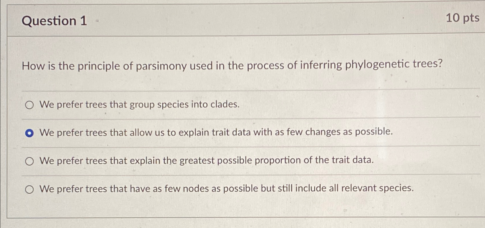 Solved Question 110ptsHow is the principle of parsimony used | Chegg.com