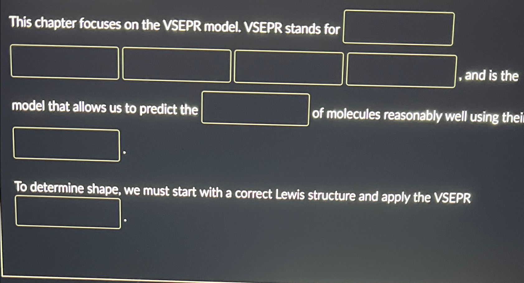 Solved This chapter focuses on the VSEPR model. VSEPR stands | Chegg.com