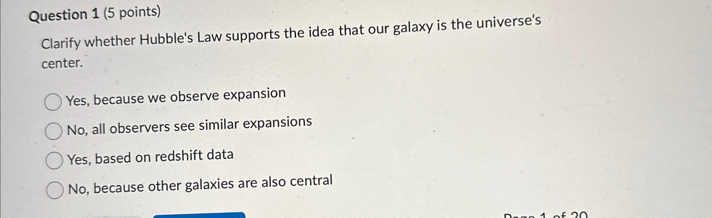Solved Question 1 (5 ﻿points)Clarify whether Hubble's Law | Chegg.com