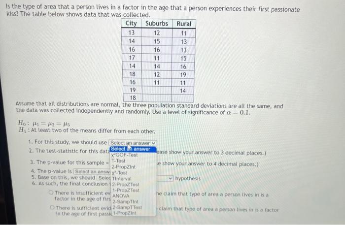 Solved Is the type of area that a person lives in a factor | Chegg.com