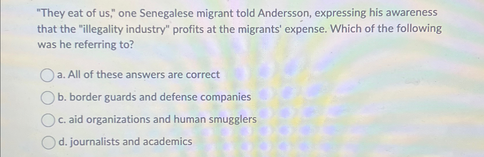 Solved "They eat of us," ﻿one Senegalese migrant told | Chegg.com