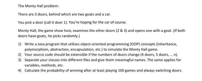 Solved The Monty Hall problem: There are 3 doors, behind | Chegg.com
