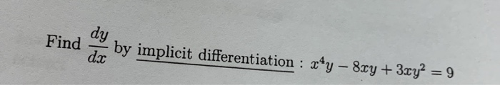 Solved Find " by implicit differentiation : x4y - 8xy + 3xy? | Chegg.com