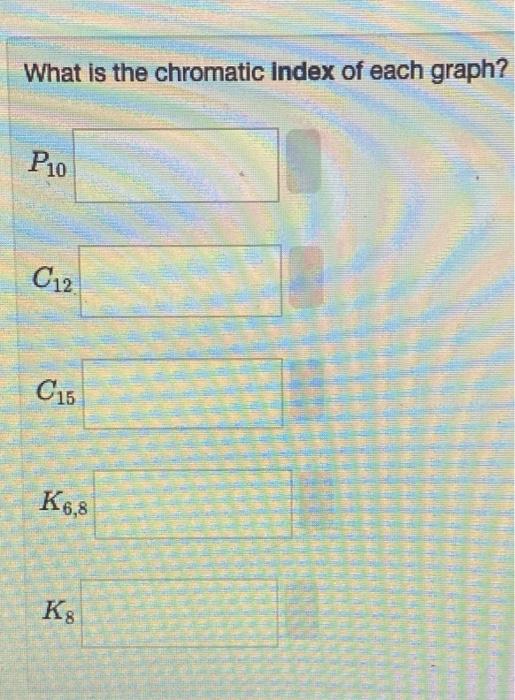 Solved What is the chromatic index of each graph? | Chegg.com