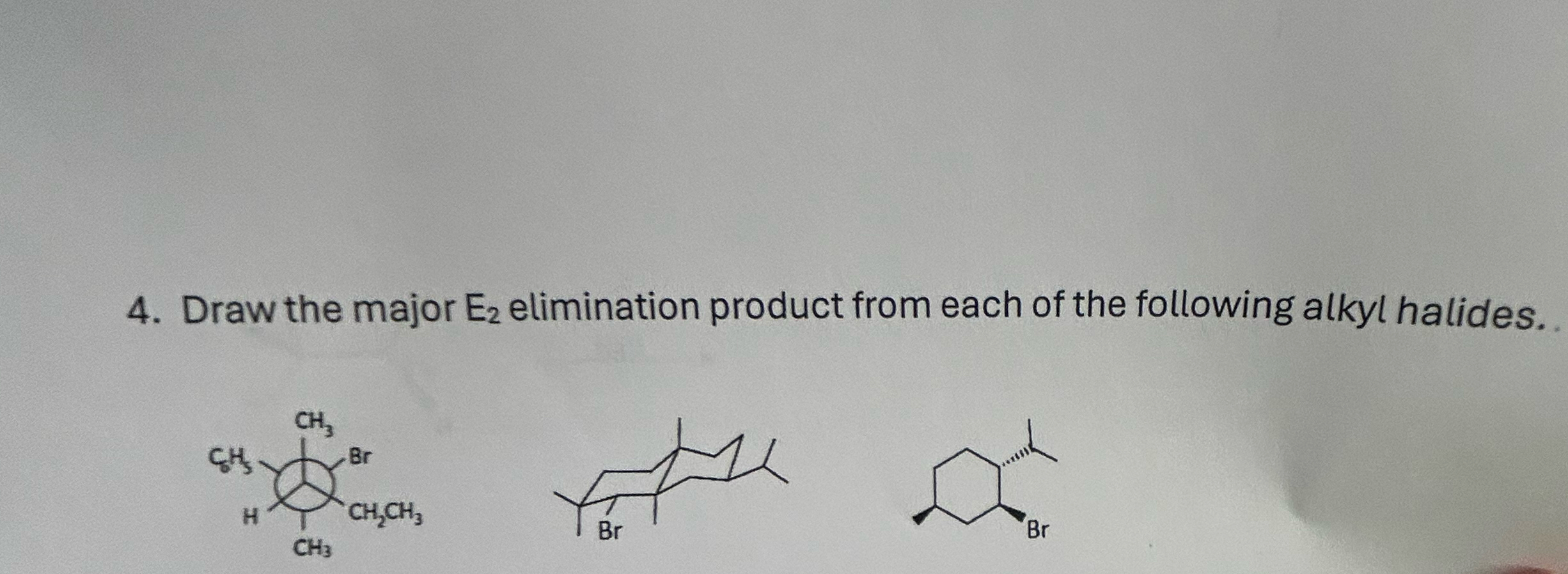 Draw the major E2 ﻿elimination product from each of | Chegg.com