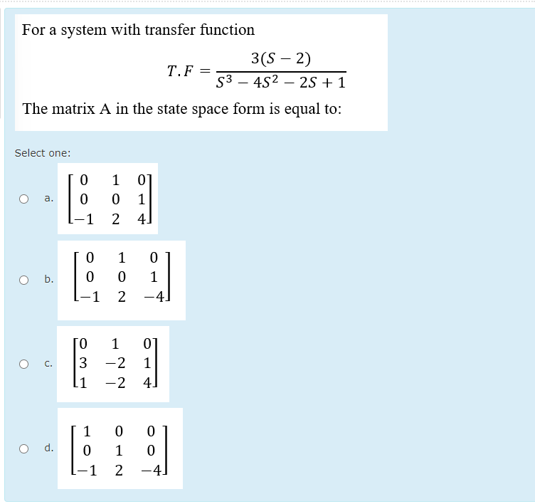 Solved For a system with transfer | Chegg.com