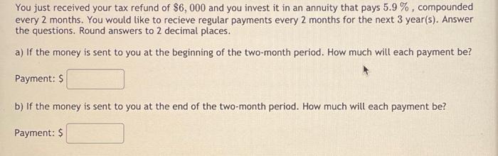 Solved You just received your tax refund of $6,000 and you | Chegg.com