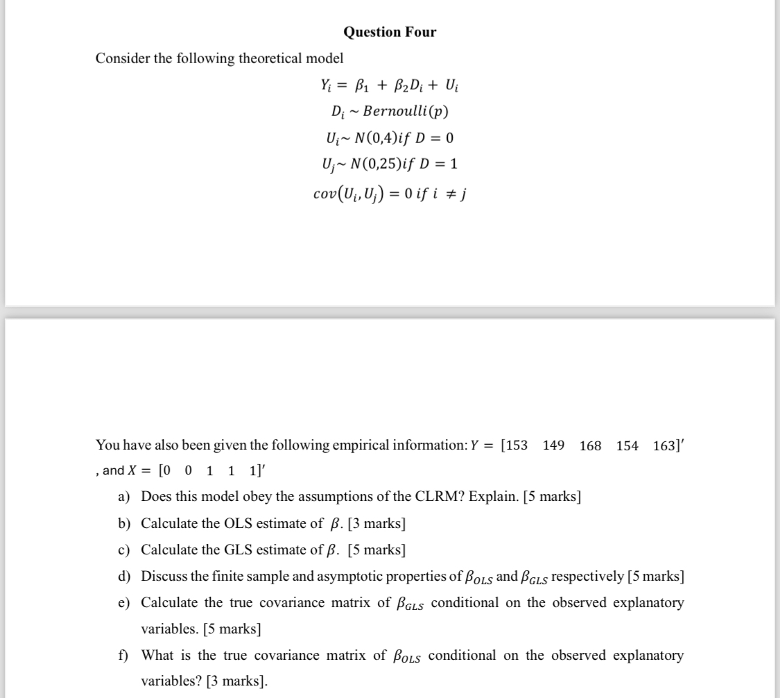 Solved Question FourConsider the following theoretical | Chegg.com