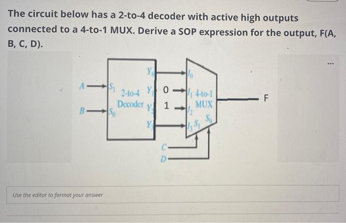 Solved The circuit below has a 2-to-4 decoder with active | Chegg.com