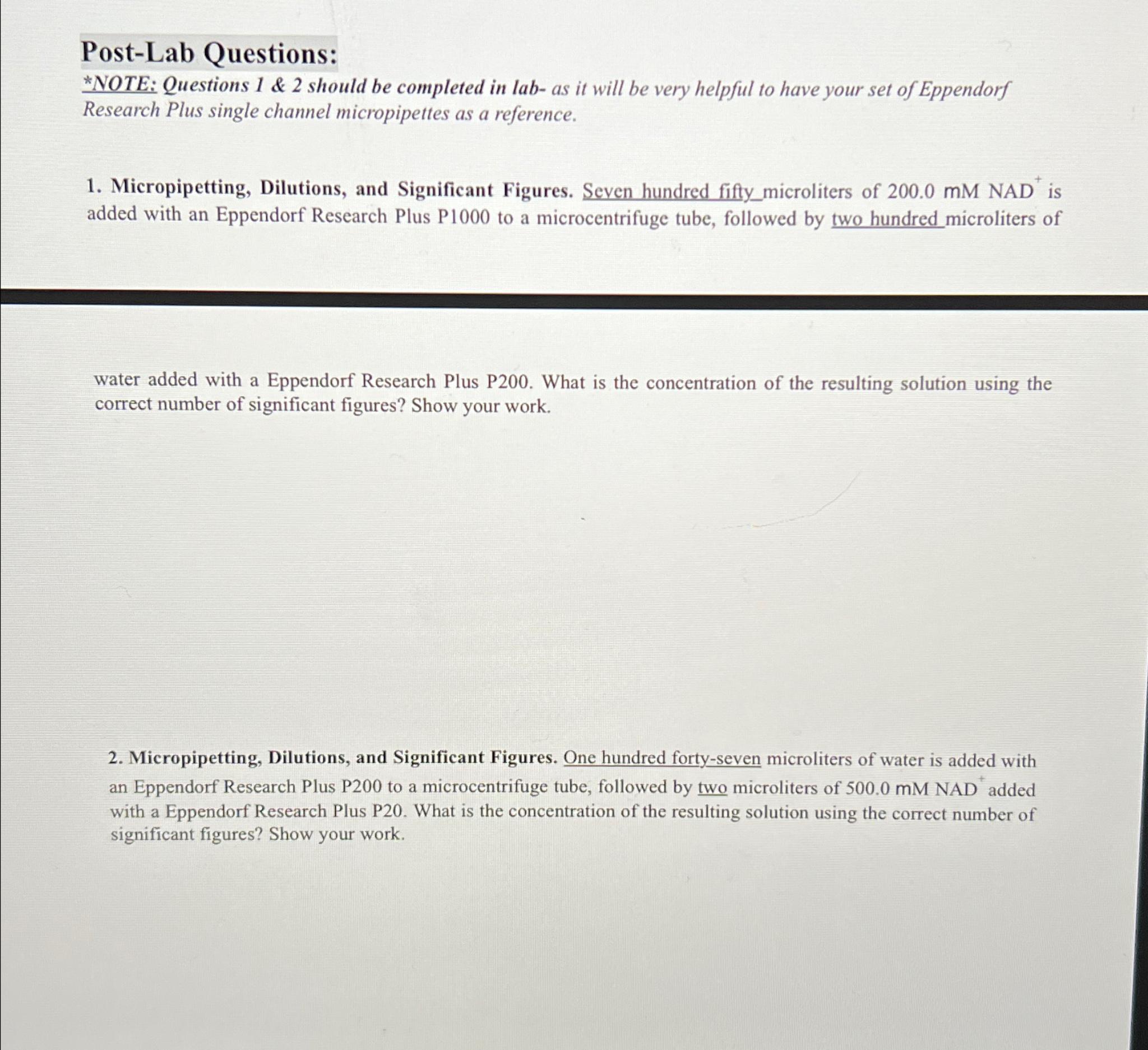 Solved Post-Lab Questions:*NOTE: Questions 1 ﻿& 2 ﻿should be | Chegg.com