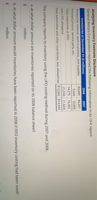 Solved Analyzing Inventory Footnote Disclosure General | Chegg.com
