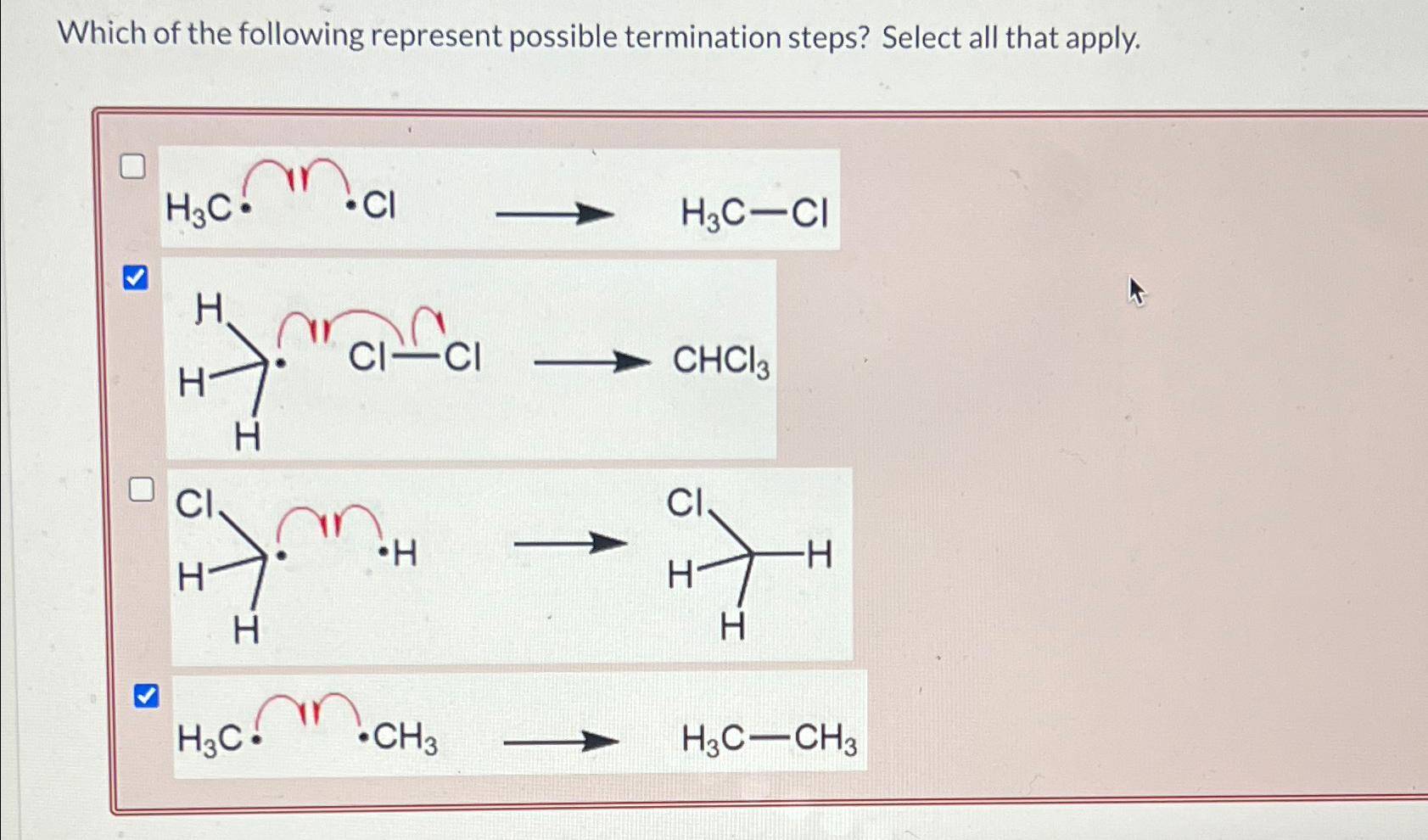 Solved Which of the following represent possible termination | Chegg.com