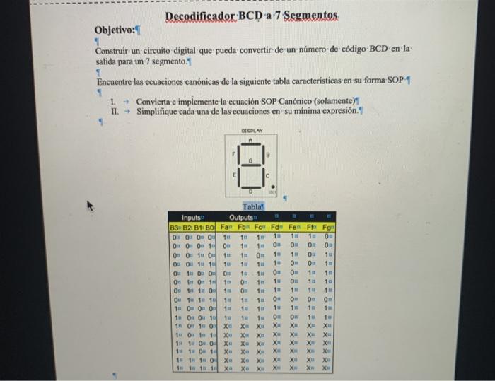 Solved 7 Segment BCD Decoder Objective: Build a digital | Chegg.com
