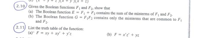 Solved (x + 2) 2.10 Given the Boolean functions F and F2, | Chegg.com