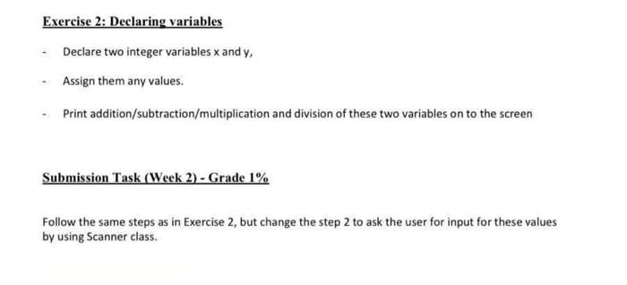 Solved Exercise 2: Declaring variables Declare two integer | Chegg.com