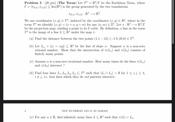 Solved Problem 5. (20 pts) (The Torus) Let Tº = RP/T be the | Chegg.com