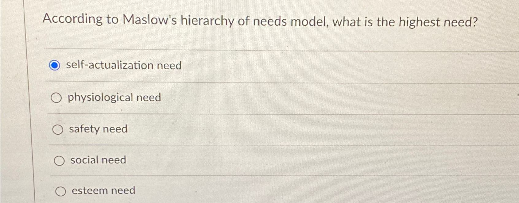 Solved According to Maslow's hierarchy of needs model, what | Chegg.com