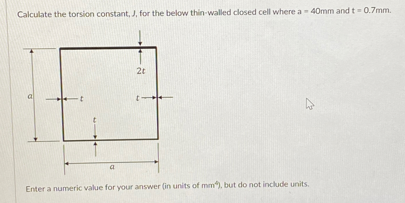 Solved Calculate the torsion constant, J, ﻿for the below | Chegg.com