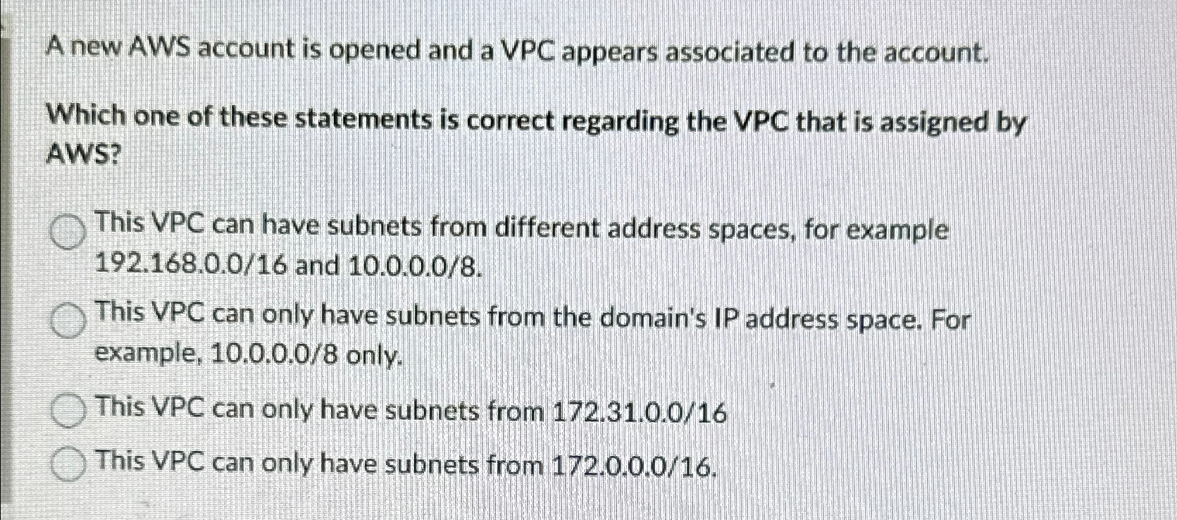 Solved A new AWS account is opened and a VPC appears | Chegg.com