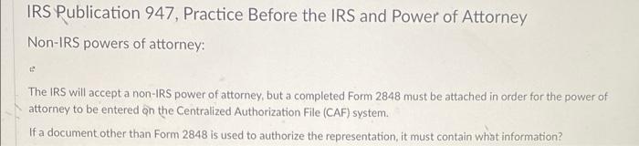 Solved IRS Publication 947, Practice Before the IRS and | Chegg.com
