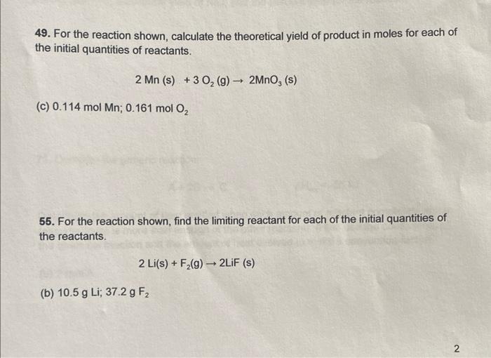 Solved 49. For the reaction shown, calculate the theoretical | Chegg.com
