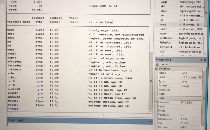 Use data in HTV to answer this question. The data set | Chegg.com
