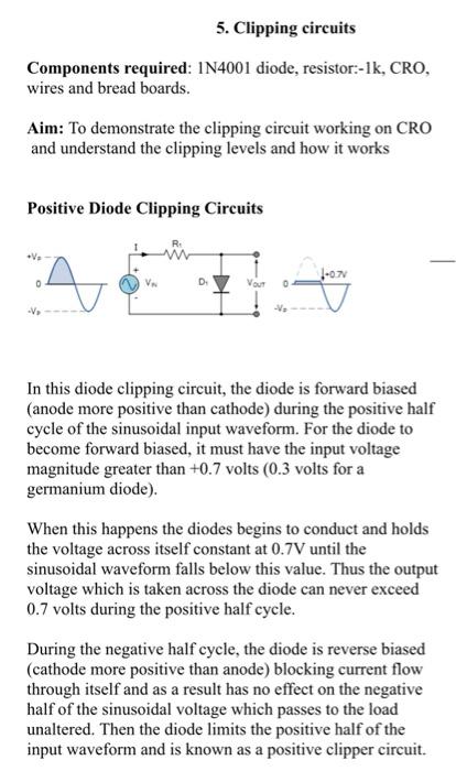 5. Clipping circuits Components required: 1N4001 | Chegg.com