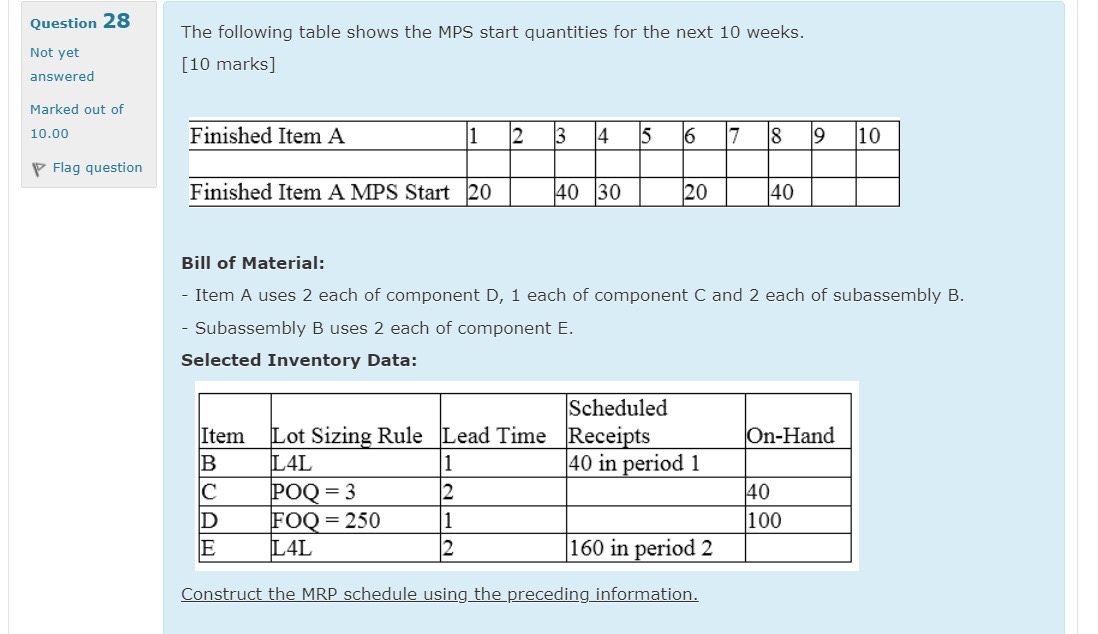 Solved Question 28Not yet answeredMarked out of 10.00Flag | Chegg.com