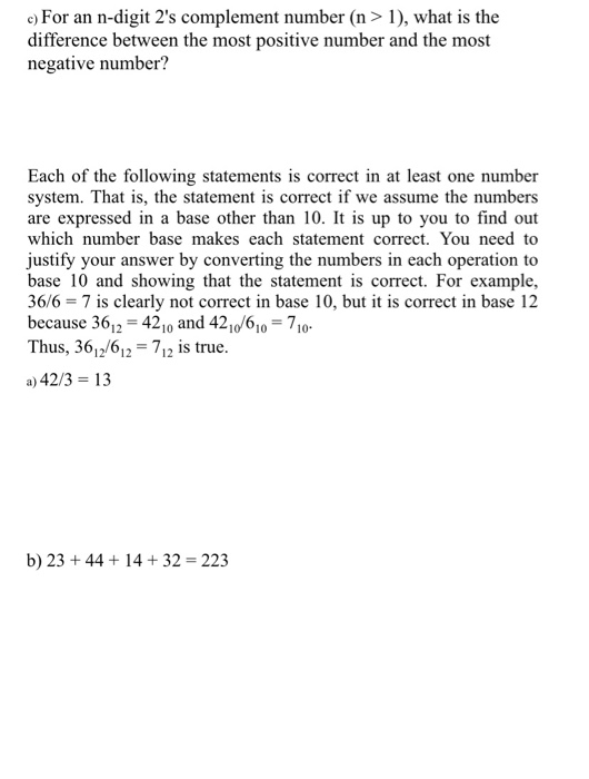 Solved c) For an n-digit 2's complement number (n > 1), what | Chegg.com