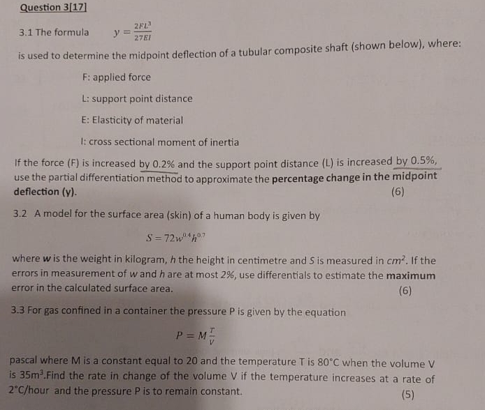 Solved Question 3[17]3.1 ﻿The formula ,y=2FL327EIis used to | Chegg.com