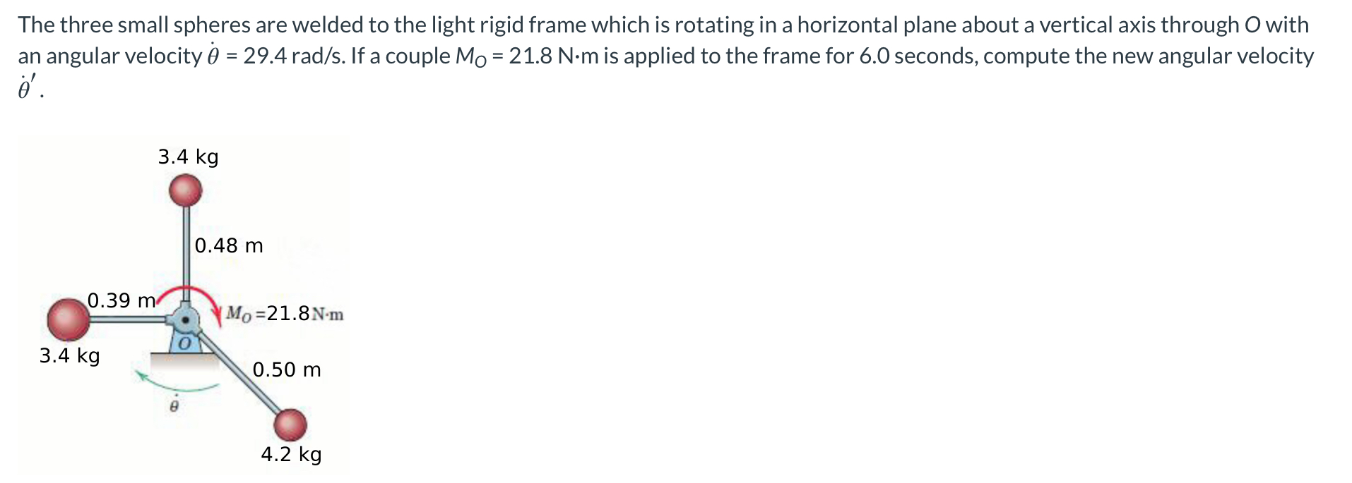 Solved The three small spheres are welded to the light rigid | Chegg.com