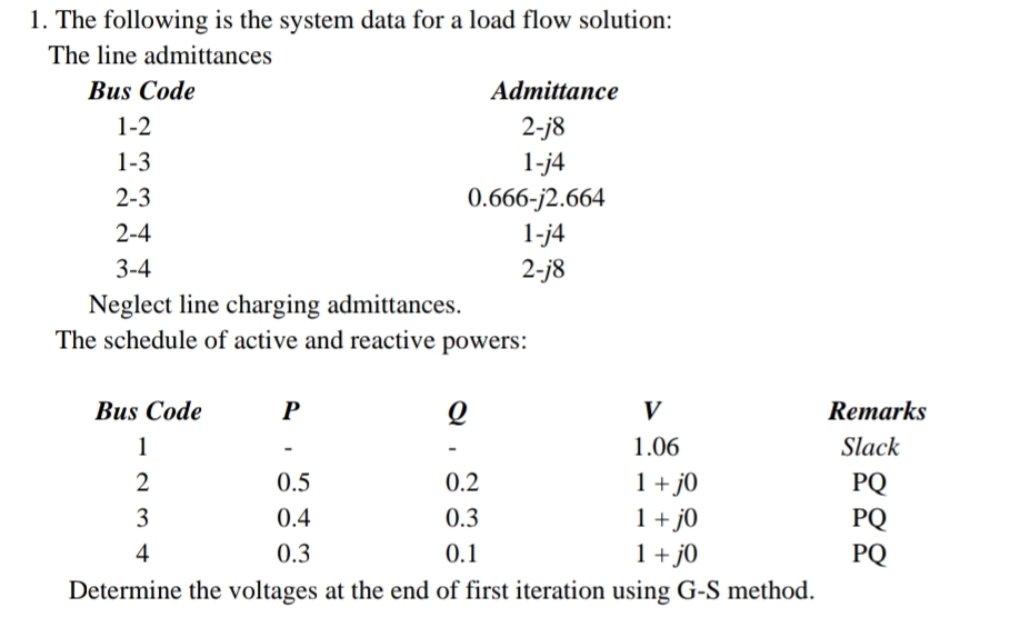 Solved The following is the system data for a load flow | Chegg.com