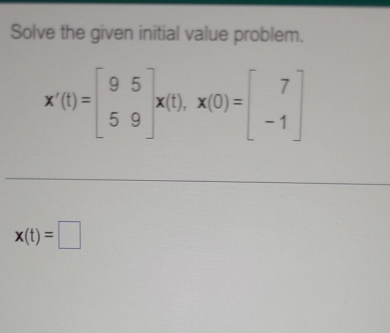 Solved Solve the given initial value problem. | Chegg.com