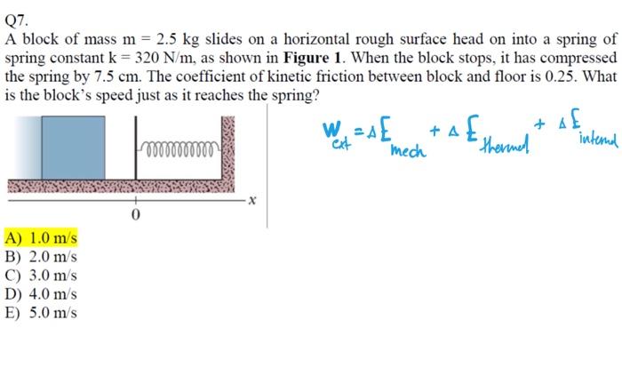 Solved A block of mass m=2.5 kg slides on a horizontal rough | Chegg.com