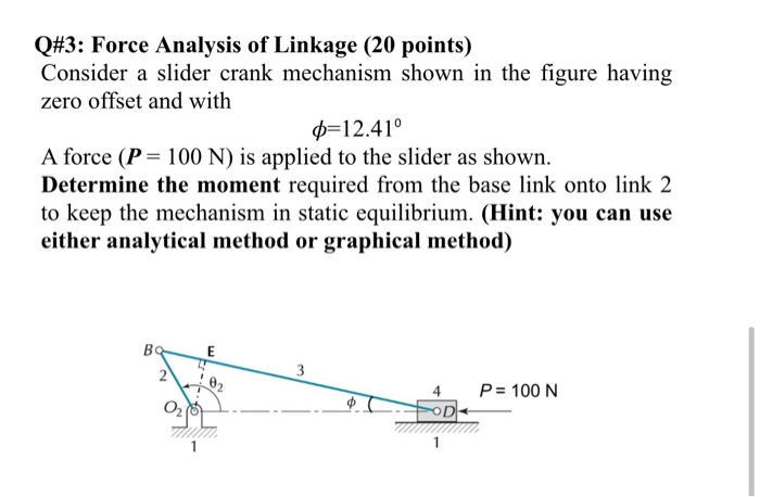 Q#3: Force Analysis of Linkage (20 points) Consider a | Chegg.com