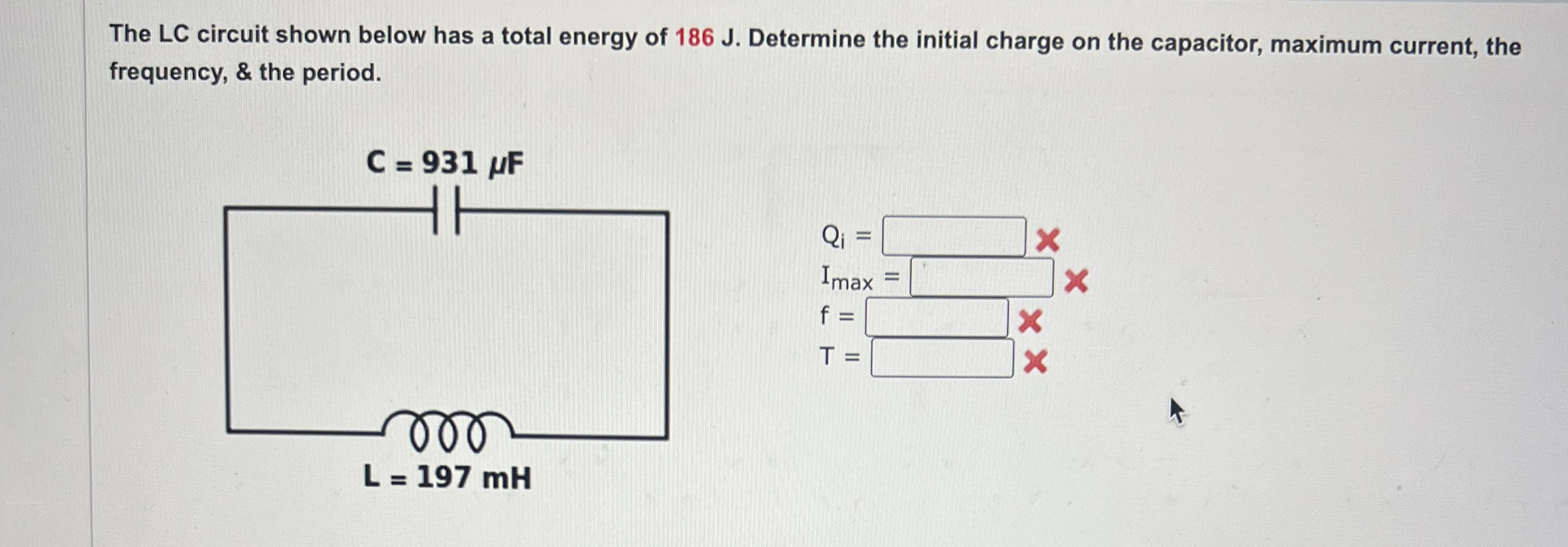 Solved The LC circuit shown below has a total energy of 186 | Chegg.com