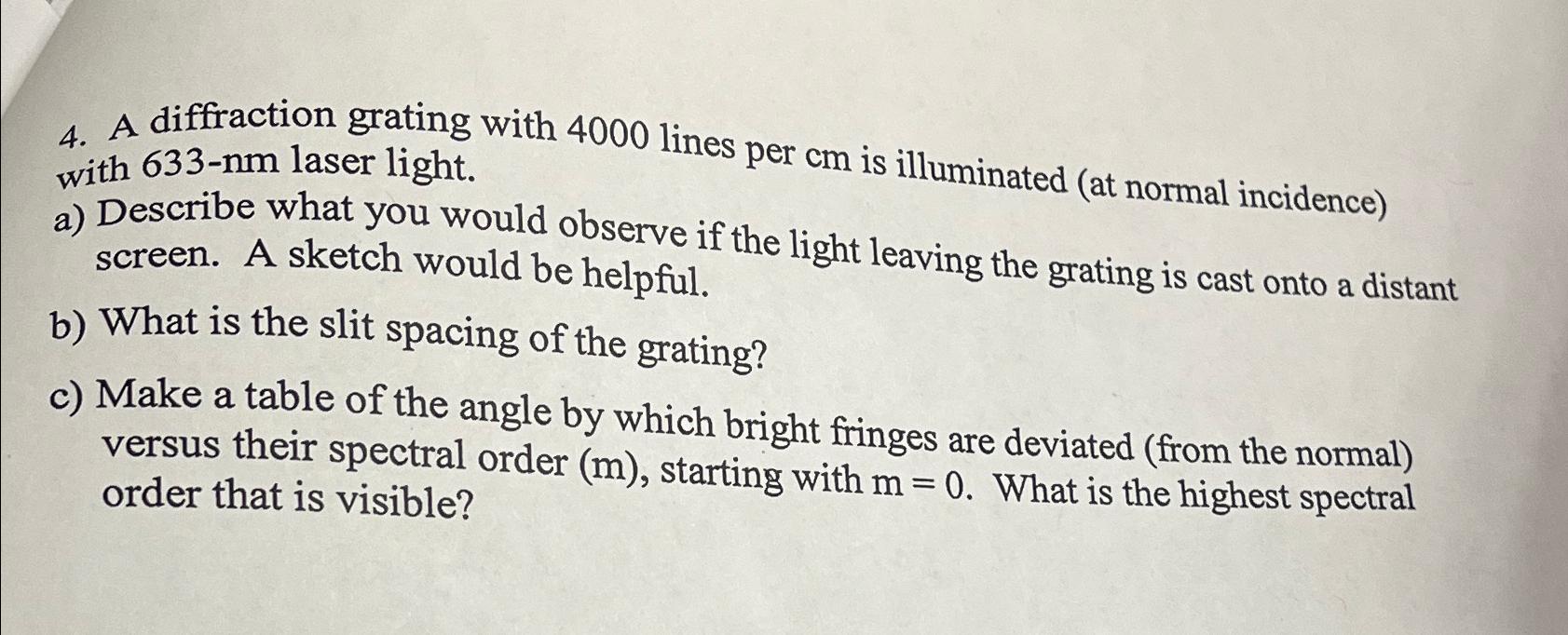 Solved A Diffraction Grating With 4000 ﻿lines Per Cm ﻿is