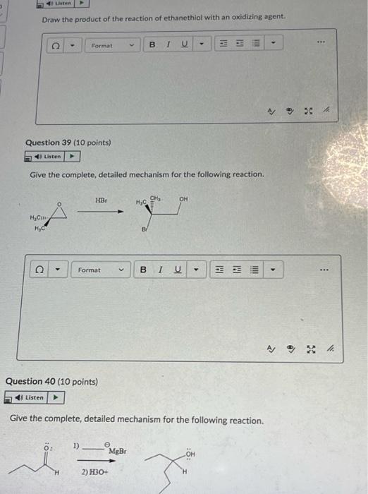 Solved LEER Draw the product of the reaction of ethanethiol | Chegg.com